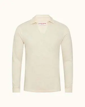 Orlebar Brown Tailored Fit Resort Collar Long-sleeve Linen Polo Shirt - Latte