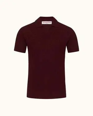 Orlebar Brown Tailored Fit Silk Lattice Knit Polo Shirt In Damson - Purple