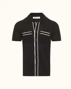 Orlebar Brown Claic Fit Crepe Texture Cotton & Ilk Hirt - Black/white Sand