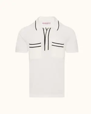 Orlebar Brown Claic Fit Tipped Collar Cotton & Ilk Knit Polo Hirt - White Sand/black