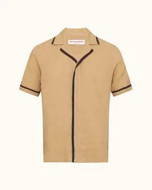 Orlebar Brown Relaxed Fit Two-tone Capri Collar Italian Linen Hirt - Biscuit/damson/night Iris