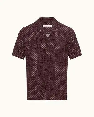 Orlebar Brown Relaxed Fit Capri Collar Polka Dot Print Hirt In Damon - Purple