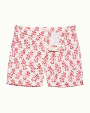 Orlebar Brown Mid-length Bamboo Print Swim Shorts In Sand/summer Red - White