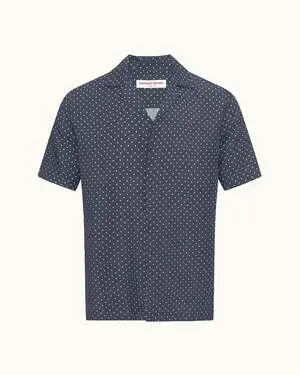 Orlebar Brown Relaxed Fit Capri Collar Polka Dot Print Hirt In Night Iri - Blue