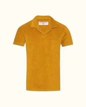 Orlebar Brown Tailored Fit Cotton Towelling Polo Hirt - Gold