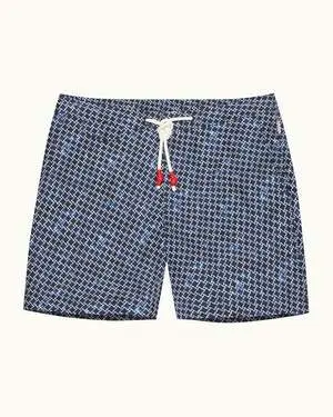 Orlebar Brown Mid-length Geo Print Drawcord Swim Shorts In Night Iris - Blue