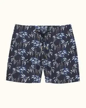 Orlebar Brown Mid-length Catkin Print Drawcord Swim Shorts In Night Iris - Blue