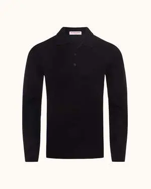Orlebar Brown Claic Fit Long Leeve Pique Titch Polo Hirt In Night Iri - Blue