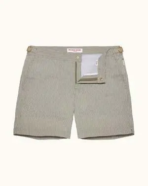 Orlebar Brown Mid-length Classic Seersucker Stripe Swim Shorts In Woven In Italy - Khaki