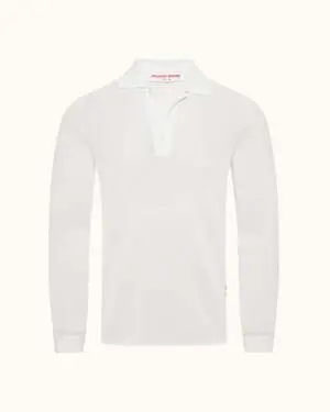 Orlebar Brown Claic Fit Long Leeve Pique Titch Polo Hirt - White