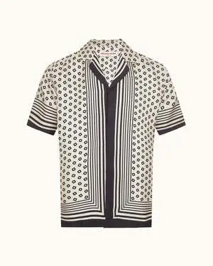 Orlebar Brown Relaxed Fit Capri Collar Lumina Print Ilk Hirt In Latte And Night Iri - Latte/night Iris