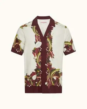 Orlebar Brown Relaxed Fit Linen Capri Collar Orchis Print Shirt In Damson - Purple