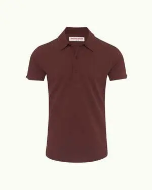 Orlebar Brown Tailored Fit Pique Polo Shirt In Damson - Purple