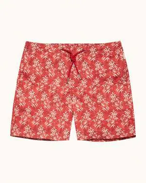 Orlebar Brown Mid-length Bamboo Print Drawcord Swim Shorts In Summer /white Sand - Red
