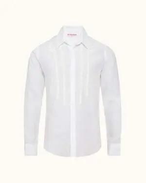 Orlebar Brown Classic Collar Tailored Fit Linen Shirt With Leaf Applique - White