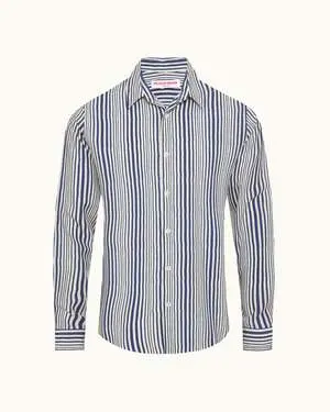 Orlebar Brown Claic Collar Tailored Fit Linen Hirt With Hore Tripe