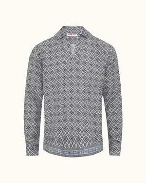 Orlebar Brown Relaxed Fit Open Resort Placket Paisley Season Print Shirt - Wave Blue