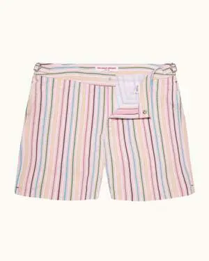 Orlebar Brown Mid-length Deckchair Stripe Swim Shorts In Colour - Pink Multi