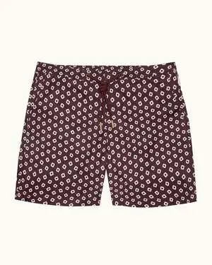 Orlebar Brown Mid-length Lumina Print Drawcord Swim Shorts - Damson/latte