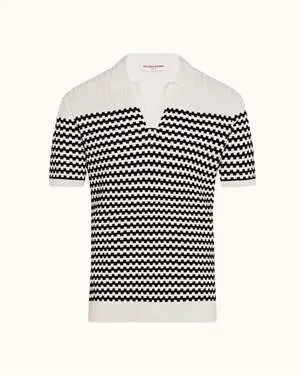 Orlebar Brown Cloud/ink Textured Stripe Organic Cotton Polo Shirt