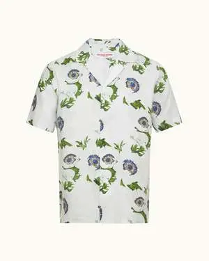 Orlebar Brown Relaxed Fit Capri Collar Coronaria Print Shirt In Sand - White