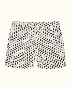 Orlebar Brown Mid-length Lumina Print Drawcord Swim Shorts - Latte/night Iris