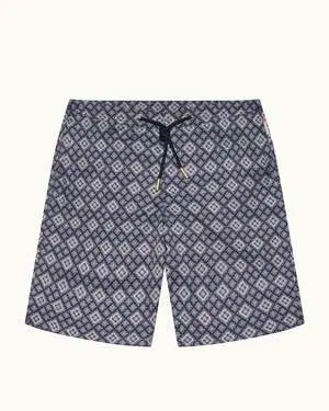 Orlebar Brown Longest-length Paisley Season Print Drawcord Swim Shorts In Night Iris - Blue