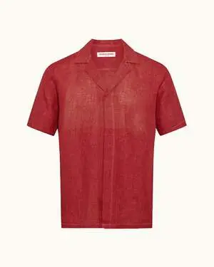Orlebar Brown Relaxed Fit Italian Linen Capri Collar Hirt - Dark Ruby