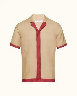 Orlebar Brown Relaxed Fit Italian Linen Capri Collar Shirt - Biscuit/dark Ruby