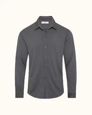 Orlebar Brown Tailored Fit Claic Collar Merino Hirt In Granite - Grey