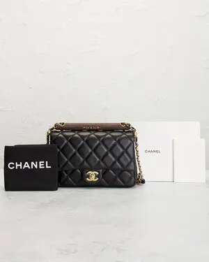 FWRD RENEW Chanel Lambskin Small Wenge Wood Flap Bag - Black