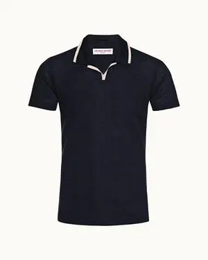 Orlebar Brown Reort Collar Linen Pique Polo Hirt In Night Iri