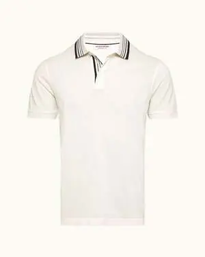 Orlebar Brown Classic Fit Border Stripe Polo Shirt In Sand - White