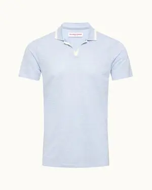 Orlebar Brown Resort Collar Linen Pique Polo Shirt - Soft Blue