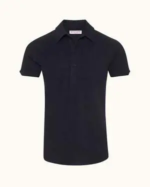 Orlebar Brown Tailored Fit Organic Cotton Towelling Polo Hirt In Night Iri - Blue