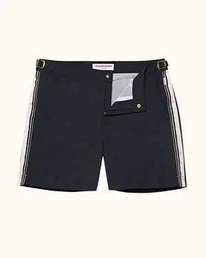 Orlebar Brown Mid-length Border Tape Swim Shorts In Night Iris - Blue