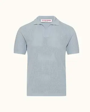 Orlebar Brown Tailored Fit Open Meh Titch Polo Hirt - Light Sky Pool
