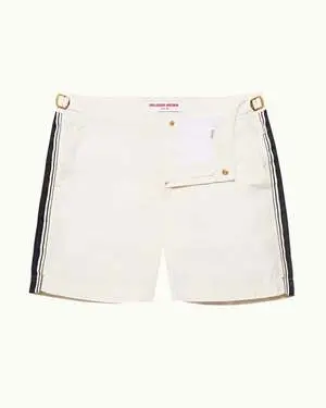 Orlebar Brown Mid-length Border Tape Swim Shorts In Sand - White