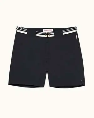 Orlebar Brown Mid-length Border Stripe Belt Swim Shorts In Night Iris - Blue