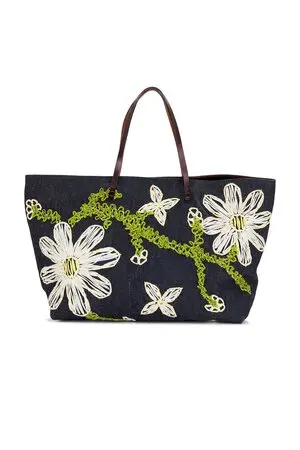Fendi Flower Embroidered Denim Tote Bag