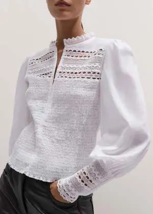 ME+EM Cotton Shirred Lace Trim Top