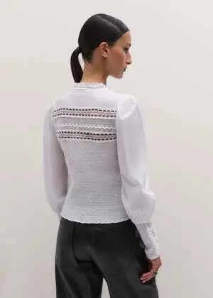 ME+EM Cotton Shirred Lace Trim Top