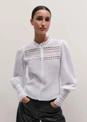 ME+EM Cotton Shirred Lace Trim Top