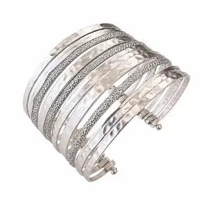 RARE MATTERS JEWELRY Artisan Hammered Multi Wire Statement Cuff - Silver