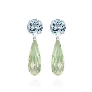 AUGUSTINE JEWELS Green Amethyst And Aquamarine Drop Earrings In White Gold - Green/blue