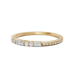 AYA FINE JEWELRY Onyx Round & Baguette Cut Lab Grown Diamond Pave Band In Gold - Yellow