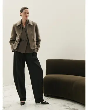 Brandon Maxwell Lowen Cashmere & Silk Double Breasted Cardigan - Truffle