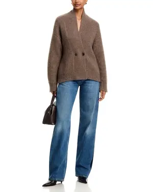 Brandon Maxwell Lowen Cashmere & Silk Double Breasted Cardigan - Truffle