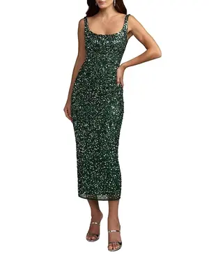 Mac Duggal Sleeveless Scoop Neck Sequin Ankle Dress