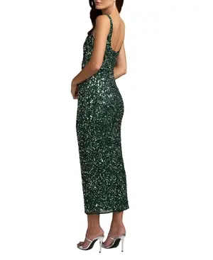 Mac Duggal Sleeveless Scoop Neck Sequin Ankle Dress